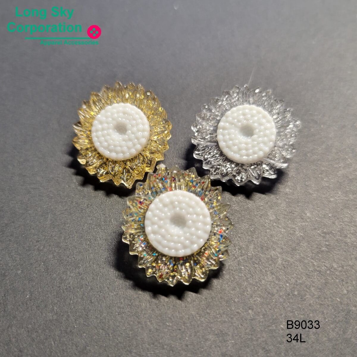 Sunflower glitter button, gold glitter craft button (B9033/34L ...